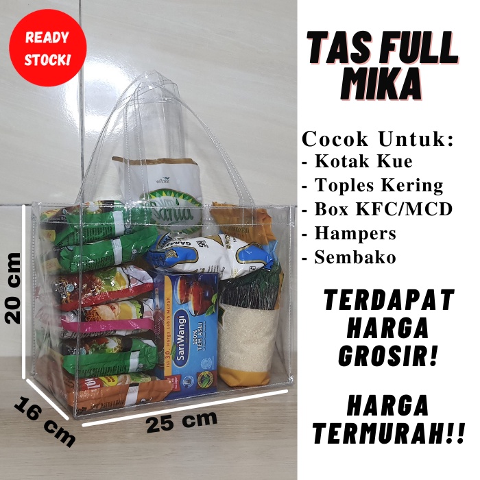 Jual Goodie bag mika 25x16x20 Hampers Mika Bening PVC Polos Totebag ...
