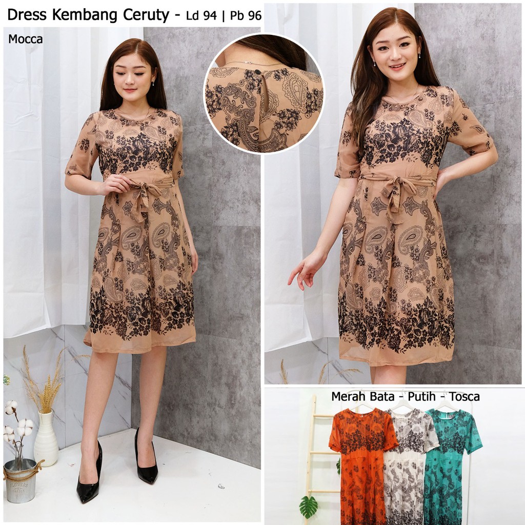 Jual Dress wanita motif kembang/midi dress bunga-bunga/dress casual ...