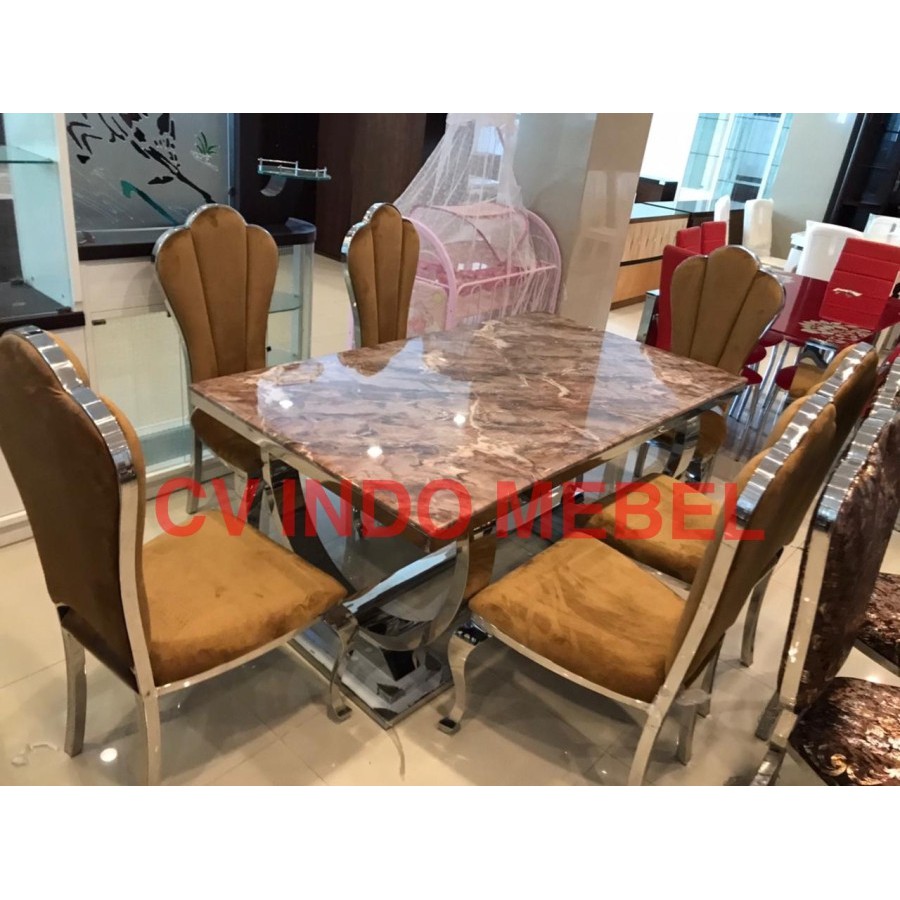 Jual Meja makan marmer stainless import 6 kursi mewah makassar murah ...