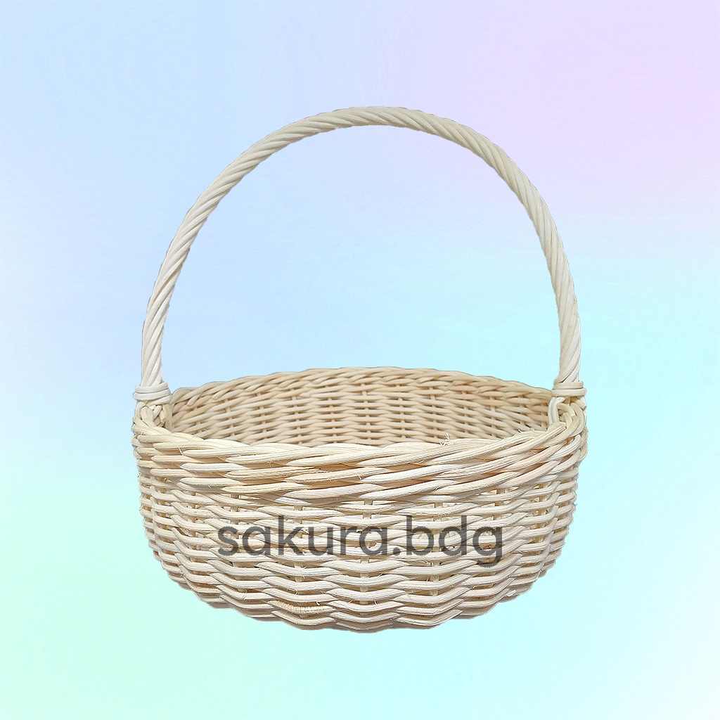 Jual K52XL - Keranjang rotan PREMIUM bulat lengkung tangkai XL 20x7 cm ...