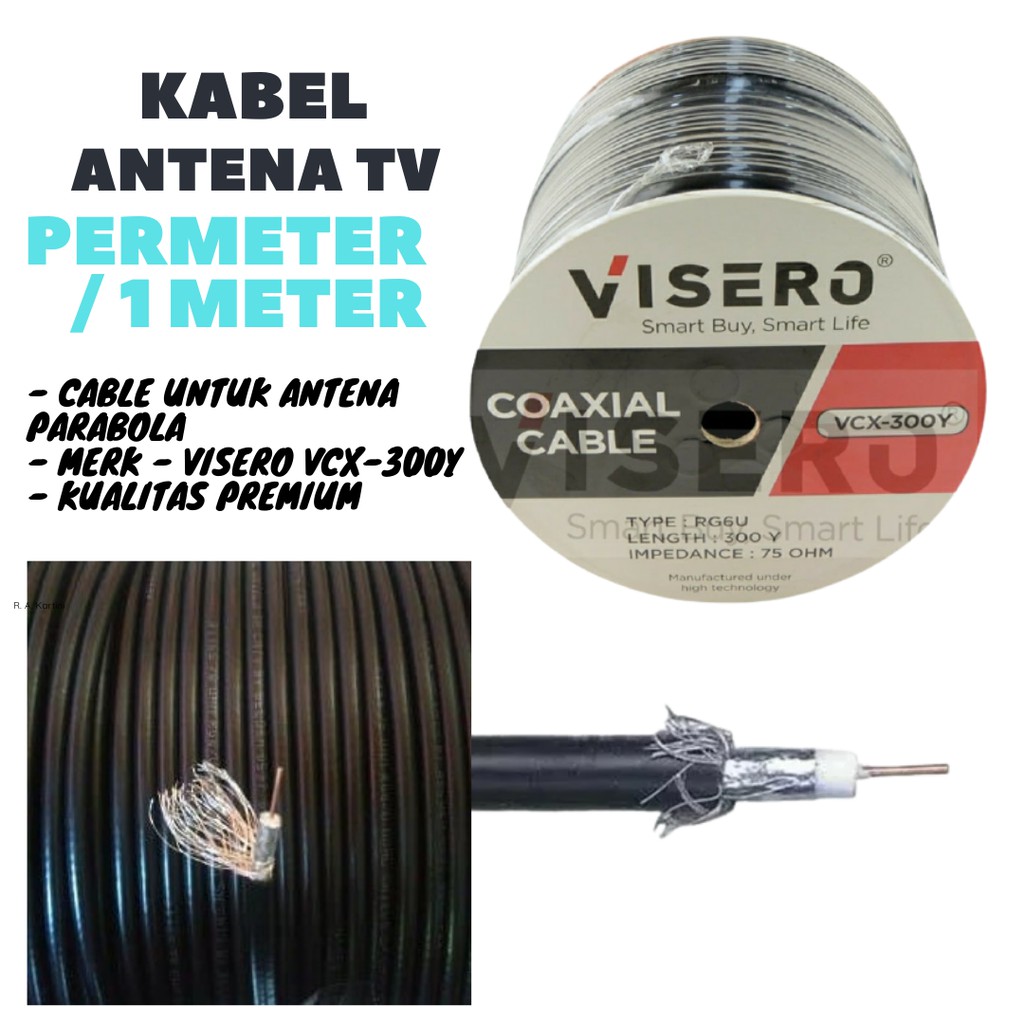 Jual KABEL ANTENA TV RG6 METERAN KABEL ANTENA TV PERMETER CABLE PARABOLA | Shopee Indonesia