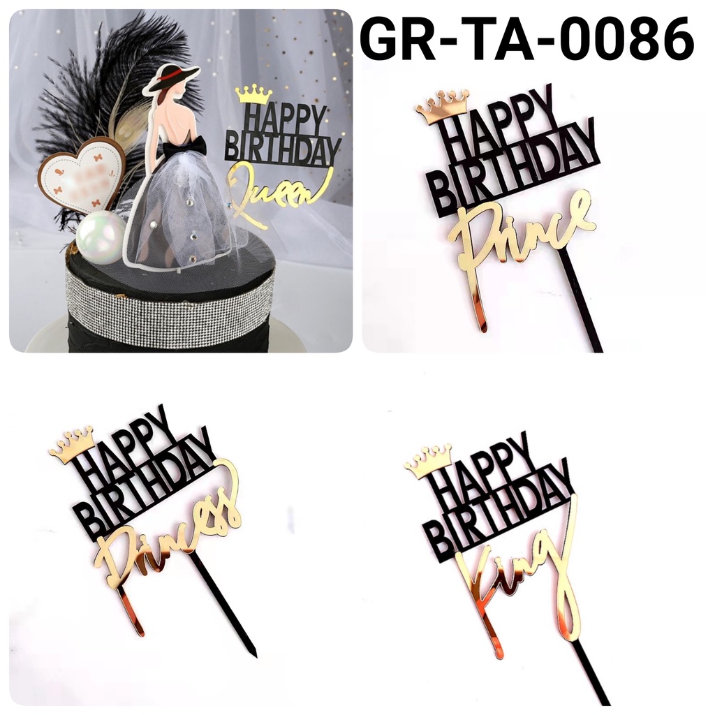 Jual GR-TA-0086 Cake topper kue happy birthday king queen prince ...