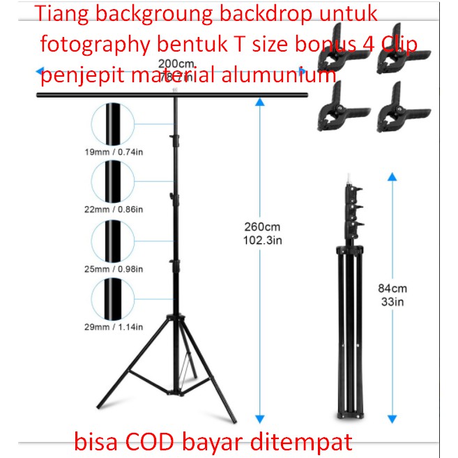 Jual Tiang backgroung backdrop untuk foto graphy bentuk T size bonus 4 ...