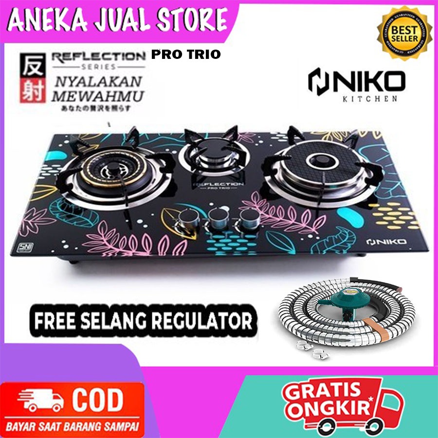 Jual NIKO REFLECTION PRO TRIO KOMPOR GAS TANAM KACA 3 TUNGKU TEMPERED GLASS - BISA TANAM & MEJA ...