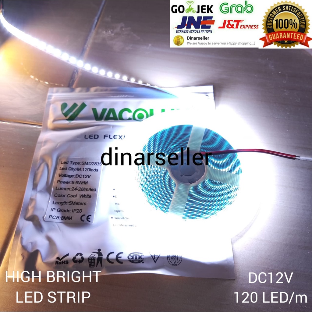 Jual VACOLUX LED STRIP 2835 IP20 120 LED/m LED DC12V PANJANG 5 METER ...