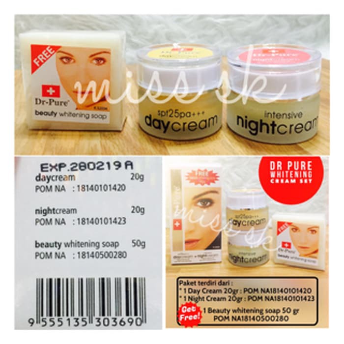 Jual PAKET SET DR PURE Whitening Cream BPOM Ori ( Day + Night + Free ...