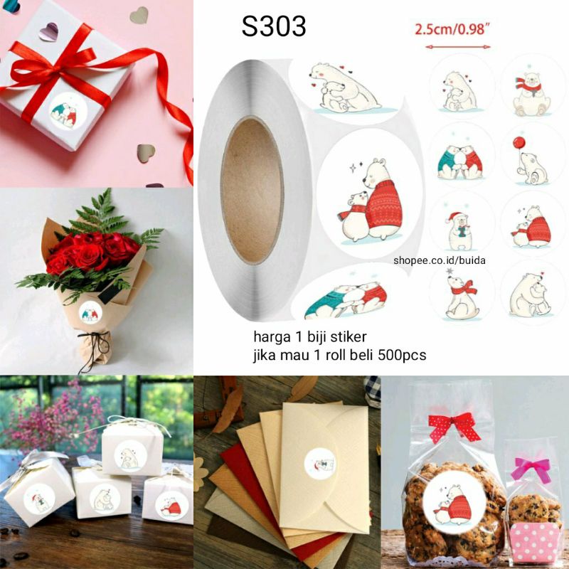 Jual stiker sticker label beruang bear S303 aesthetic segel kemasan ...
