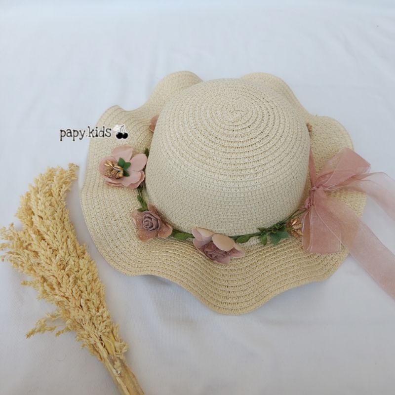 Jual Topi pantai gelombang bunga anak PG2/ summer hat kids / Topi ...