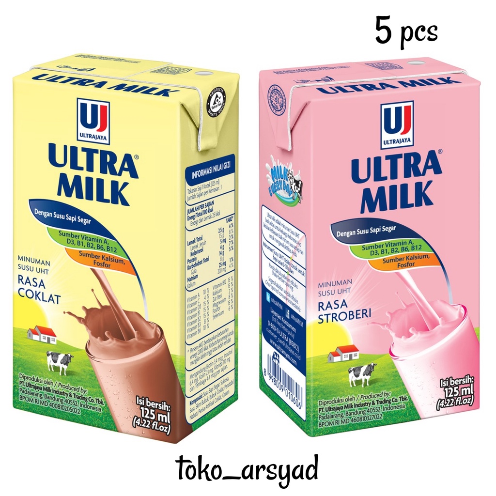 Jual Ultra Milk Susu UHT Coklat atau Stroberi 1 pcs dan 5 pcs x 125 ml ...