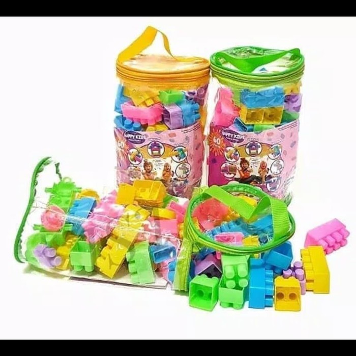 Jual MAINAN FB BUILDING BLOCK HAPPY KIDS MODEL BESAR 60 PCS + CLEAR BAG ...