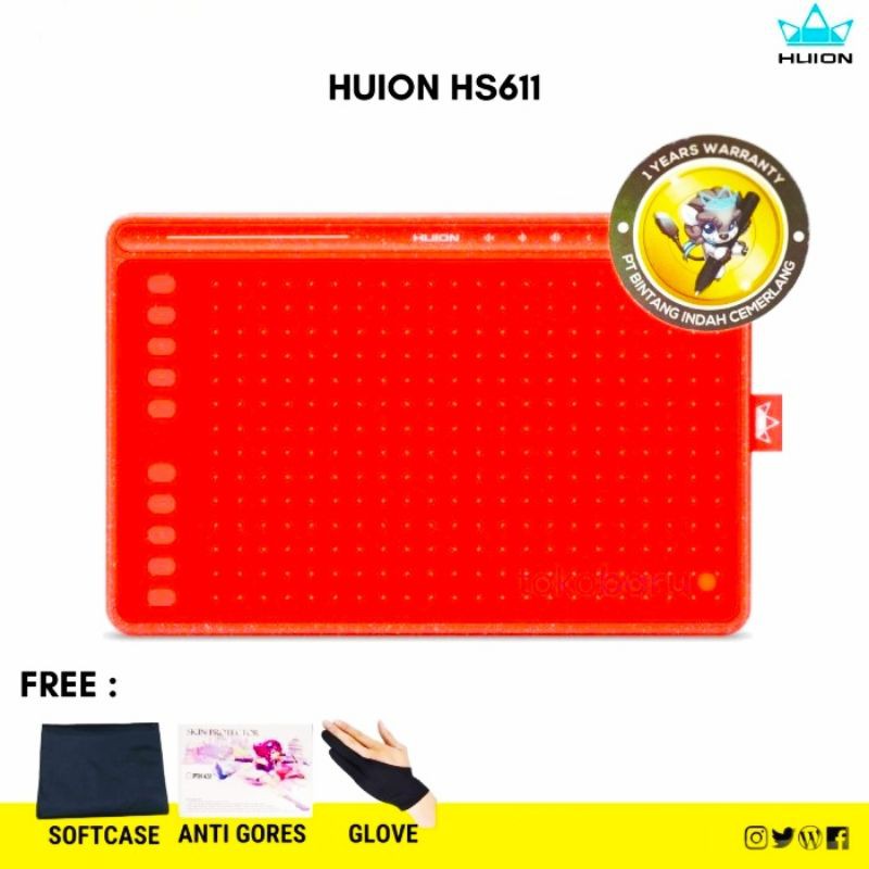 Jual Huion HS611 Drawing Tablet Garansi Resmi 1 Tahun - Coral Red ...