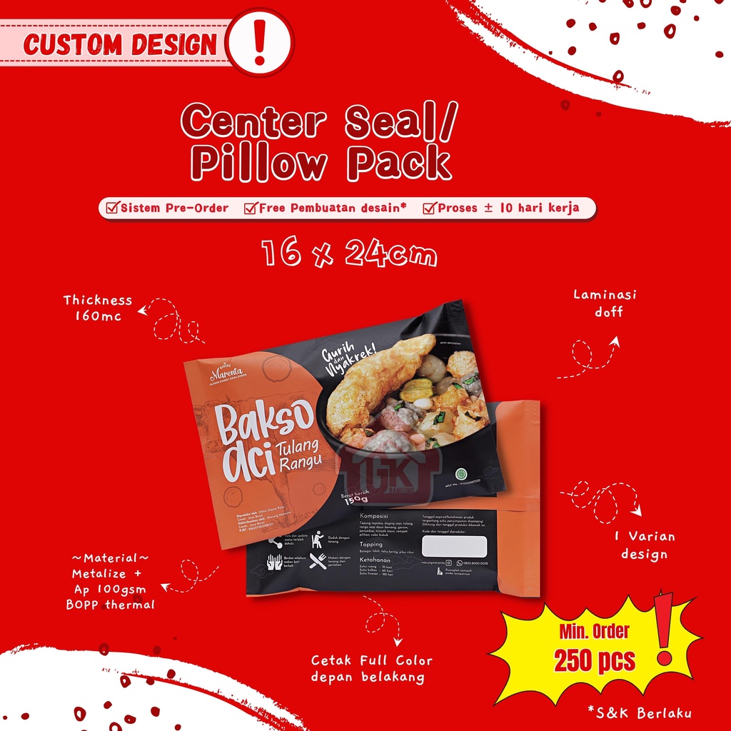 Jual CETAK Kemasan printing center seal/Bantal.Design custom uk.15x22cm ...