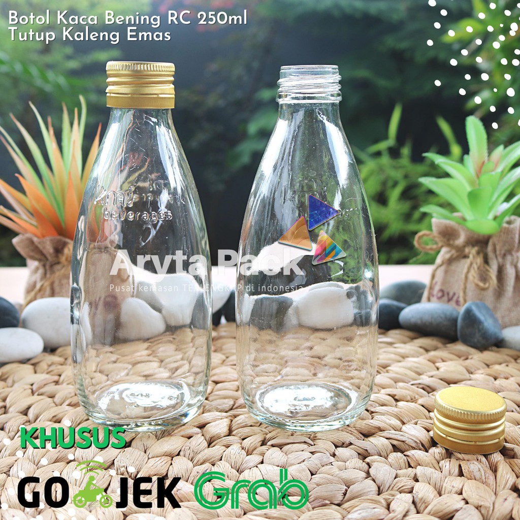 Jual Botol kaca bening 250ml RC minuman jus susu kopi tutup kaleng emas ...
