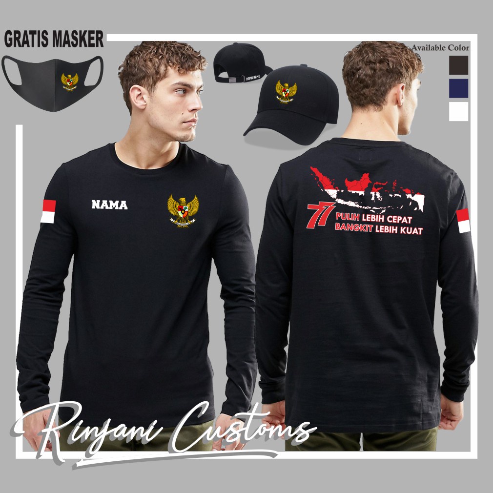 Jual KAOS HUT RI KE 77 - KAOS KEMERDEKAAN INDONESIA GRATIS NAMA DAN MASKER - TOPI LOGO GARUDA ...