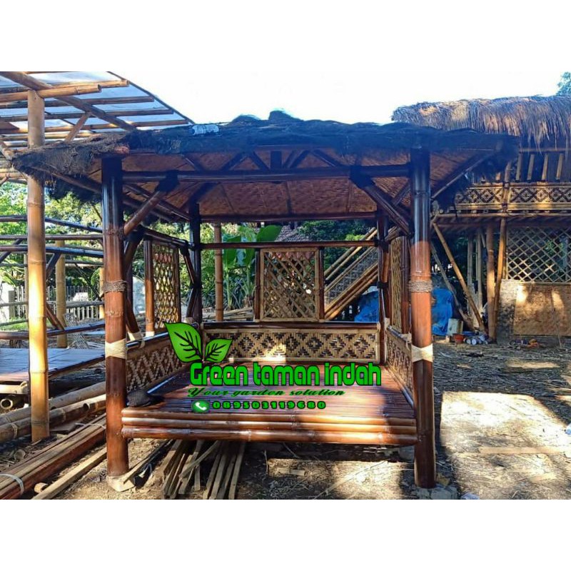 Jual saung bambu hitam /gazebo bambu | Shopee Indonesia