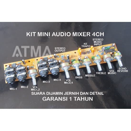 Jual Modul Kit Mini Audio Mixer 4 Mic Music Input Tone Control dan Echo ...