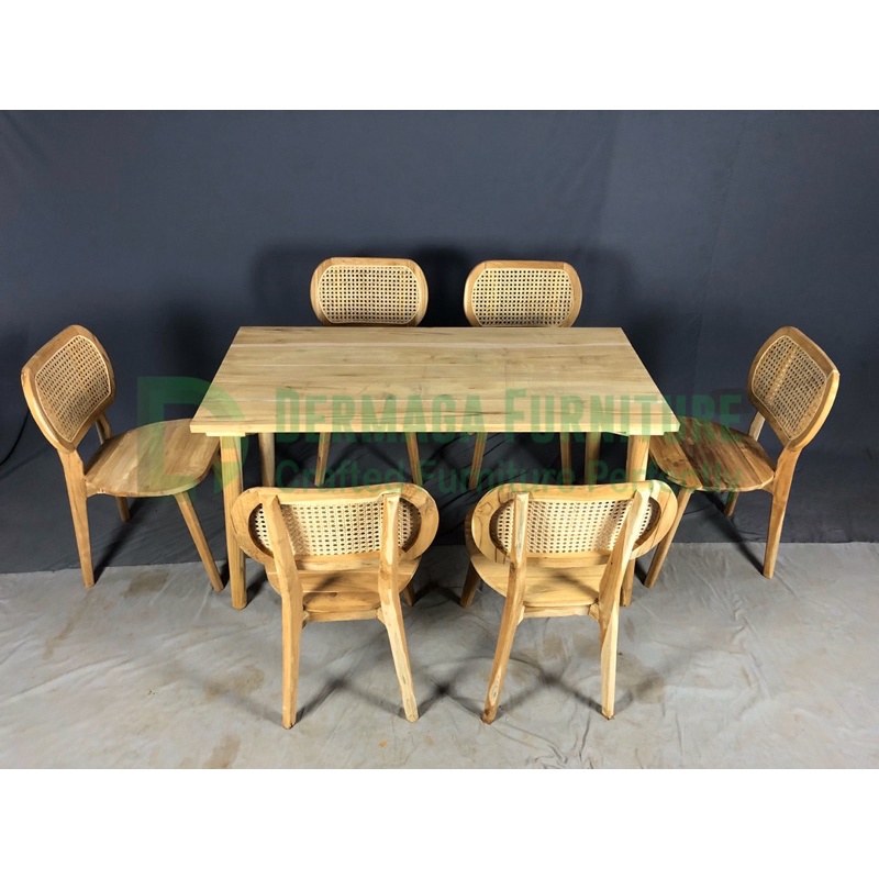 Jual SET KURSI MEJA MAKAN OVAL RADIO ROTAN KAYU JATI KURSI MEJA AKAN MINIMALIS | Shopee Indonesia