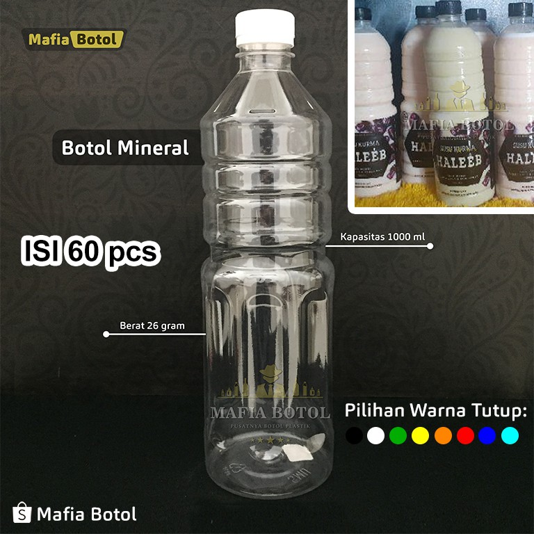 Jual Botol Plastik Mineral 1 liter lt / 1000 ml isi 60 pcs | Shopee ...