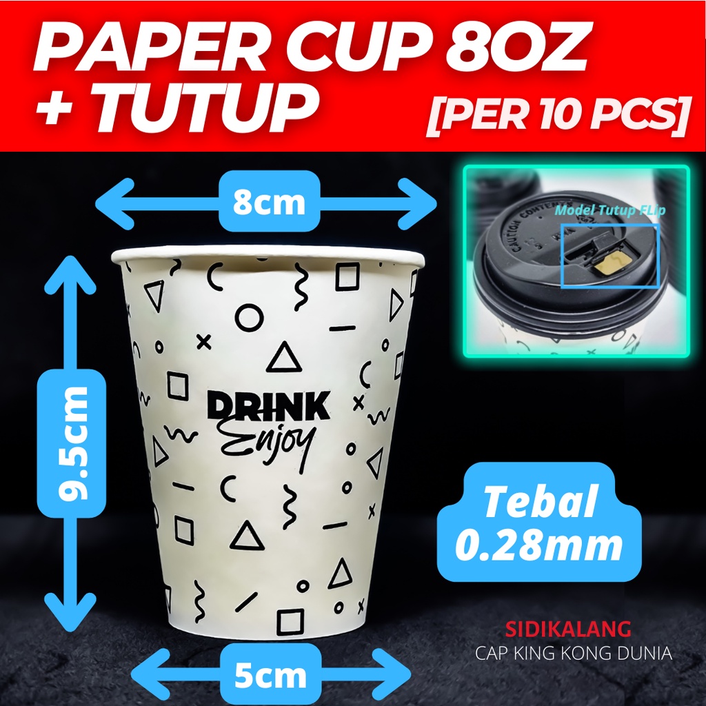 Jual [10PCS] Paper Cup/Gelas Kertas Kopi 8oz (+Tutup) Tahan Panas & Tebal | Shopee Indonesia