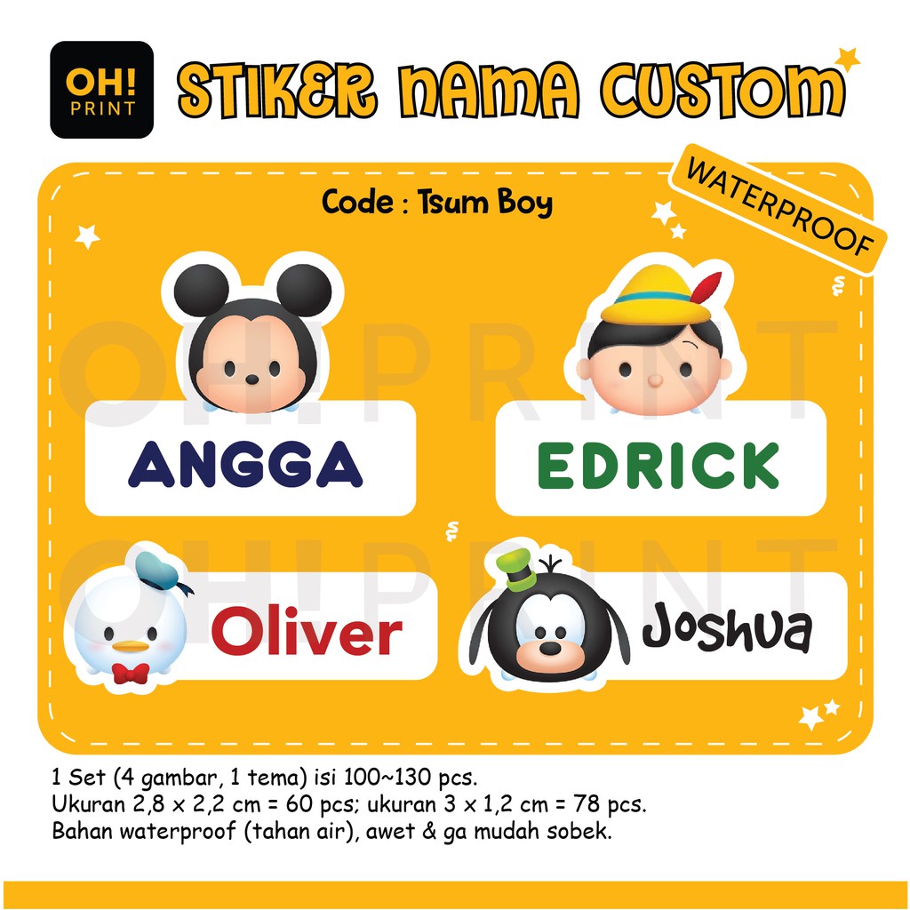 Jual 90-130 PCS Stiker Nama Anak Murah / Label Nama Anak Custom Lucu ...