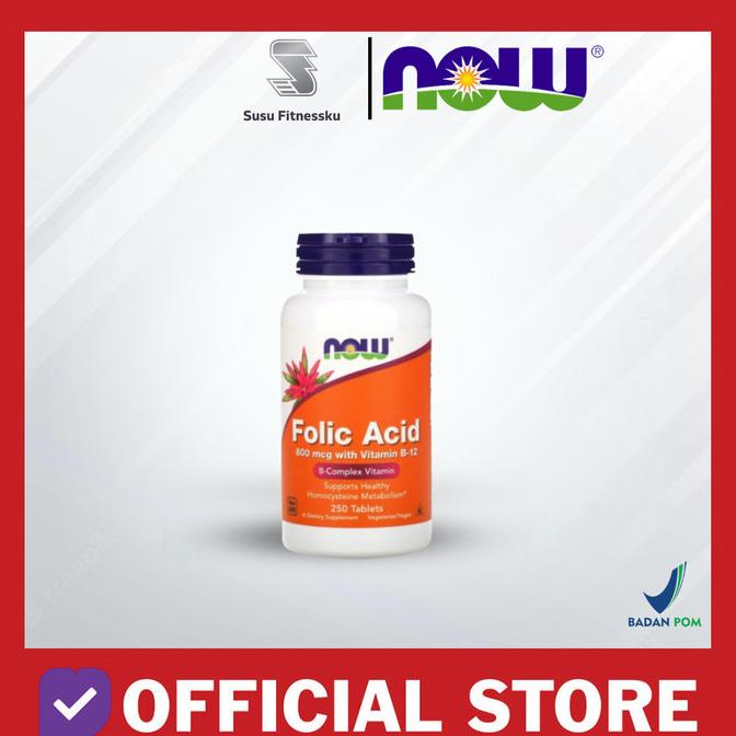 Jual Now Foods Folic Acid 800mg With Vitamin B-12 MCG 250 Tablet Asam ...