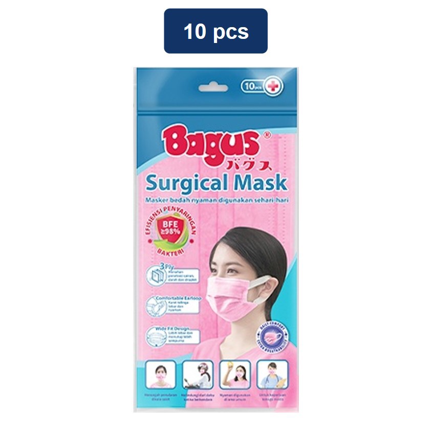 Jual Bagus Surgical Mask Pink 10 pcs | Shopee Indonesia