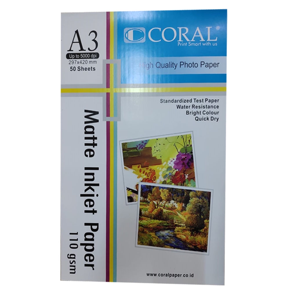 Jual CORAL INKJET PAPER 110GSM UKURAN A3 ISI 50 LEMBAR | Shopee Indonesia