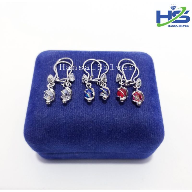Jual Anting Perak Asli Silver 925 Lapis Emas Putih Model Agogo Batu Kristal - Anting Wanita Anti ...