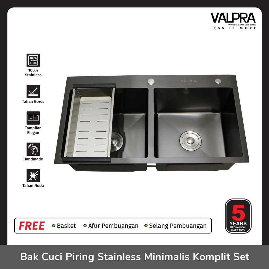 Jual VALPRA BAK CUCI PIRING STAINLESS STEEL KOMPLIT SET HE 8245 BLACK ...