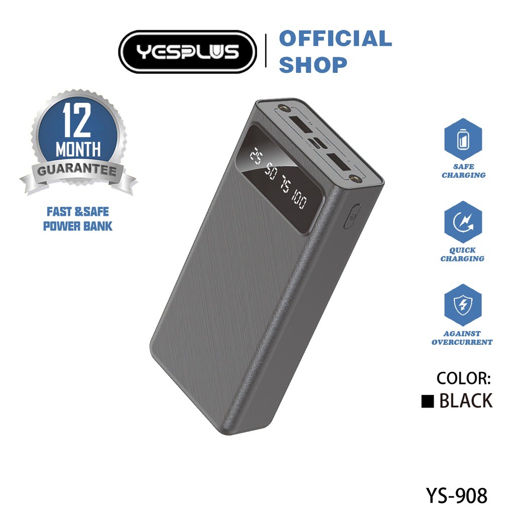 Jual YESPLUS YS-908 Powerbank / Power Bank 20000mah Fast Charging Murah Mini LCD with Kabel Data ...