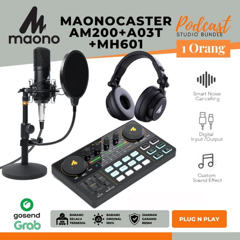 Jual MAONO AU-AM200 PLUS MAONO AU-A03T DAN MAONO MH601 PAKET PODCAST 1 ...