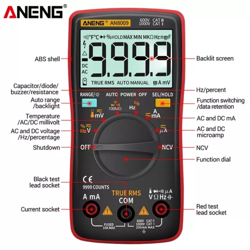 Jual Avometer Electrical Multimeter Digital Multitester Aneng AN8009 ...