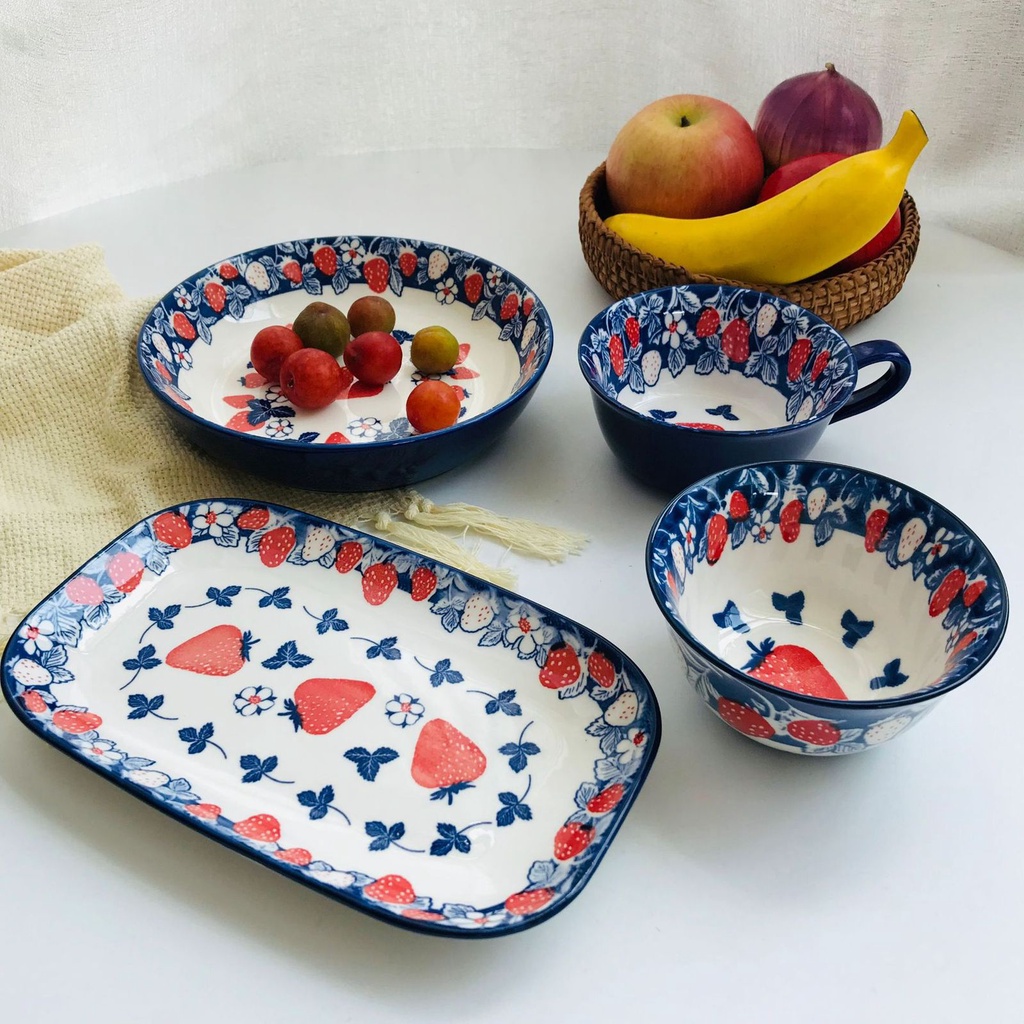 Jual Piring motif Strawberry Piring Gaya Korea Warna Blue piring Home ...