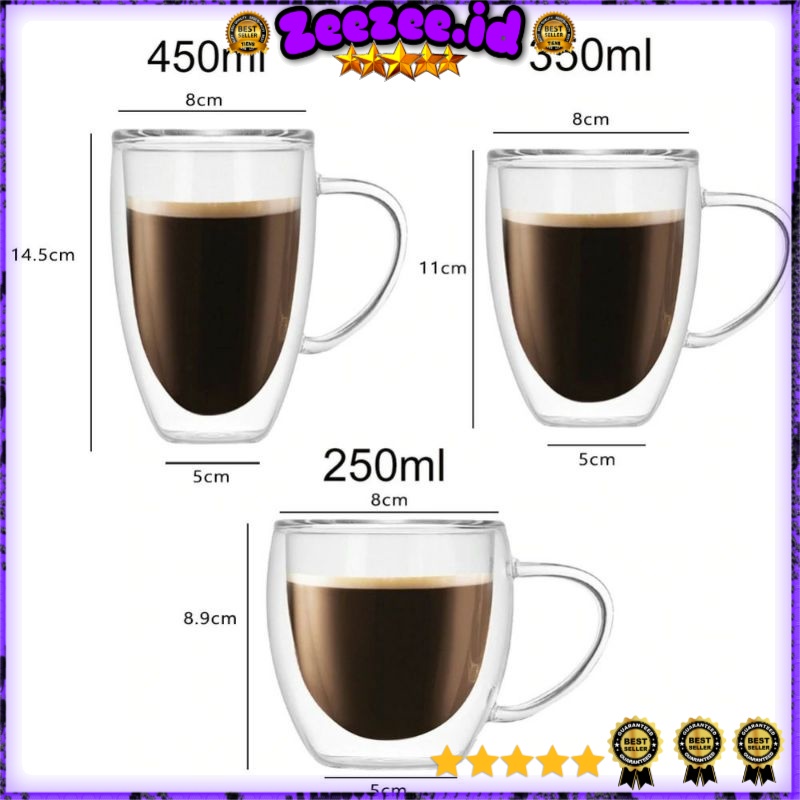Jual Gelas Cangkir mug Kopi Anti Panas Double-Wall Borosilicate Glass Round Series 350ml with ...