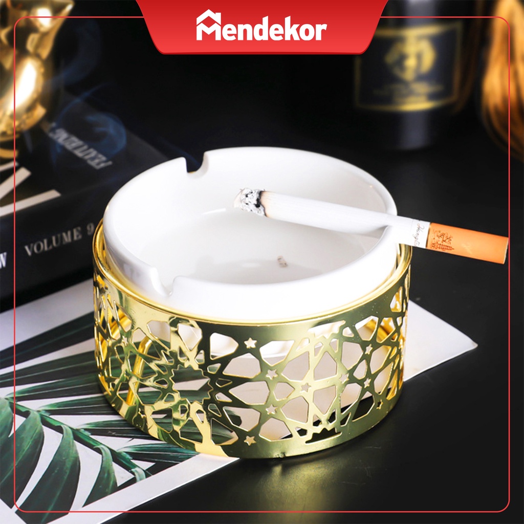 Jual Asbak tempat putung rokok bulat keramik besi putih premium ...