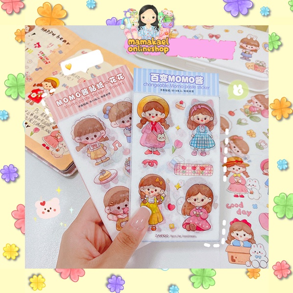 Jual 1 set 14 lembar sticker karakter momo self portrait ootd lucu diy ...