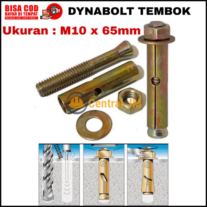 Jual Baut Dynabolt Tembok ISI [ 20 PCS ] Ukuran M10 x 65mm Dinabol ...
