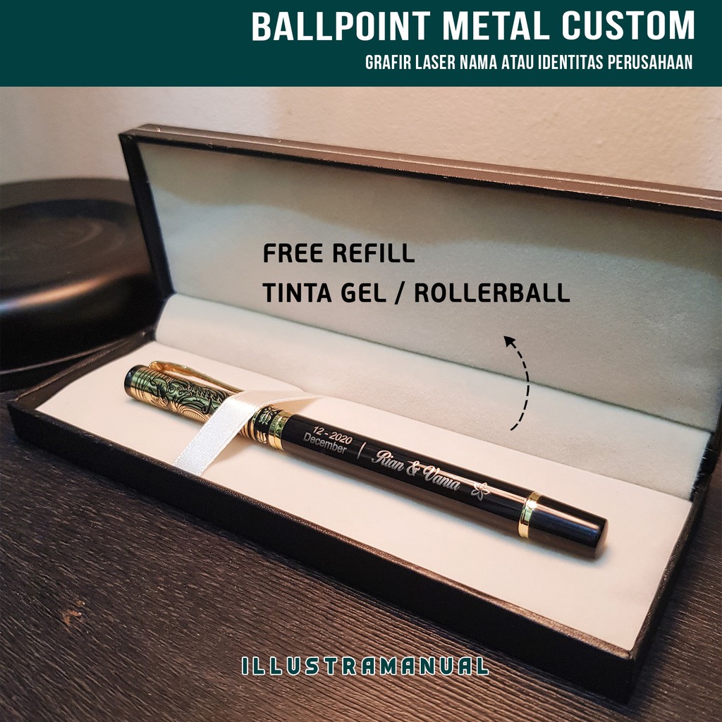 Jual Ballpoint Pena Pulpen Rollerball Custom Grafir Nama & Logo Metal ...