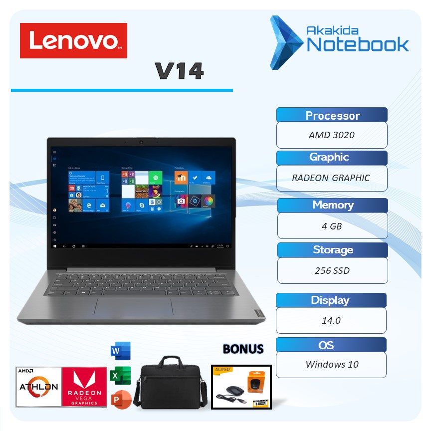 Jual Lenovo V14 AMD 3020 4GB 256ssd W10+OHS 14.0 | Shopee Indonesia