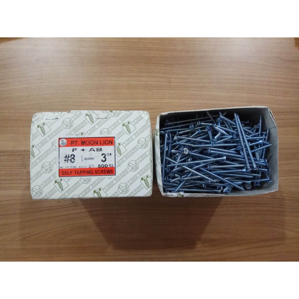 Jual Skrup Tapping Screw FH Sekrup Kepala Rata 8 x 3" 7,5 Cm Lion 500 Pcs | Shopee Indonesia