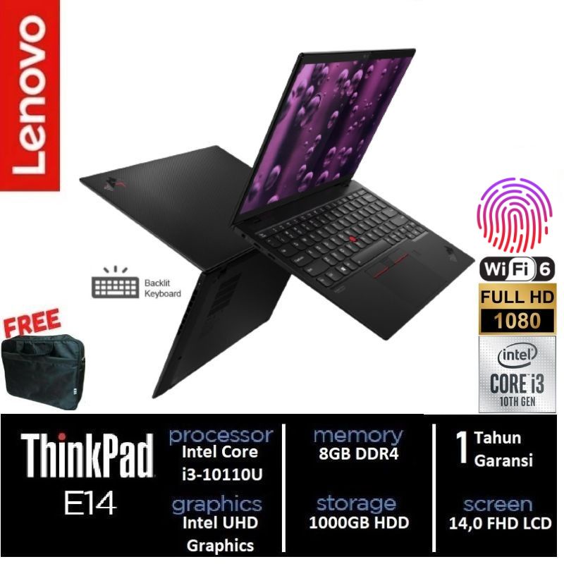 Jual LAPTOP LENOVO Thinkpad CORE i3-10110U Ram 8GB/1TB HDD/14"FHD ...