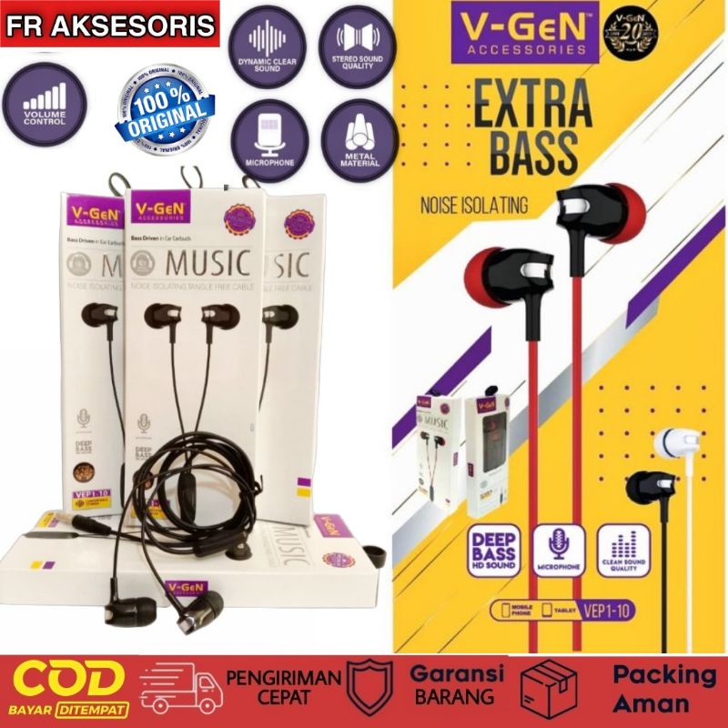 Jual HEADSET VGEN VEP1-10 Stereo Bass Earphone V-Gen VEP1 10 HD SOUND ...