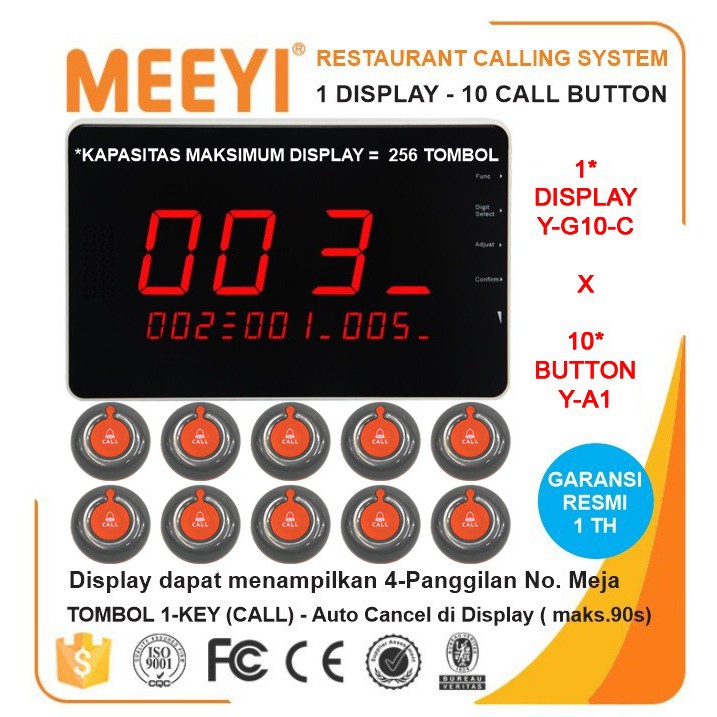 Jual Bel Meja Restoran 1 Display Wireless dan 10 Table Call Button ...