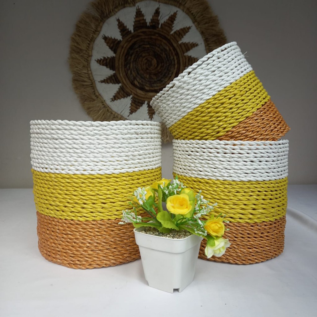 Jual Keranjang Anyaman Vas Bunga Cover Pot Seagrass 3 in1 | Shopee ...