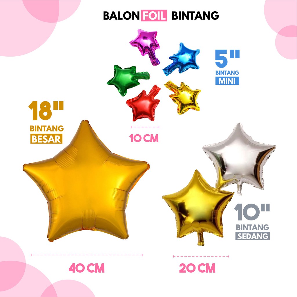 Jual Balon Foil Bintang / Star Mini 10cm - Sedang 20cm - Besar 40cm ...