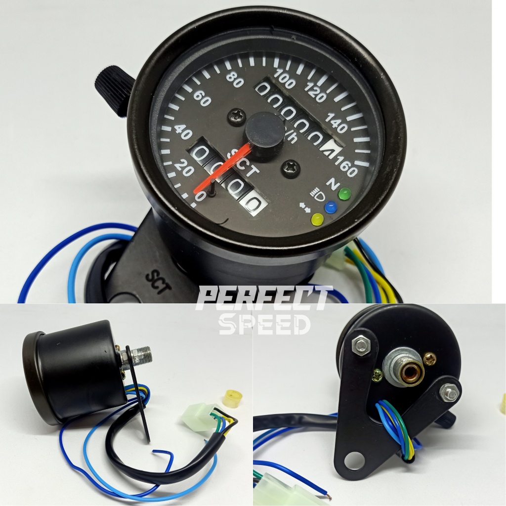 Jual SPEEDOMETER VARIASI MODEL BULAT HITAM + INDIKATOR LED UNIVERSAL ...