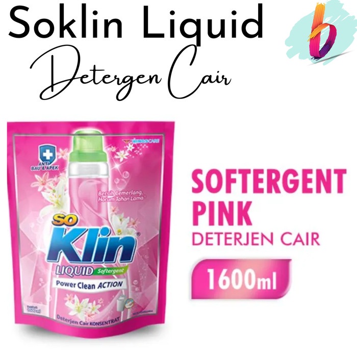 Jual so klin liquid softergent 1600 ml power Clean action bersih cemerlang - Softergen Pink ...