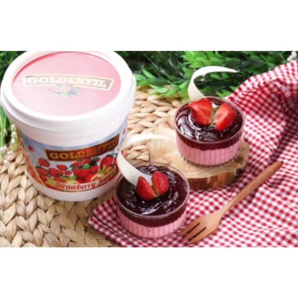 Jual Goldenfil Selai Rasa Stroberi/ STRAWBERRY JAM Coklat Enak 1 kg ...