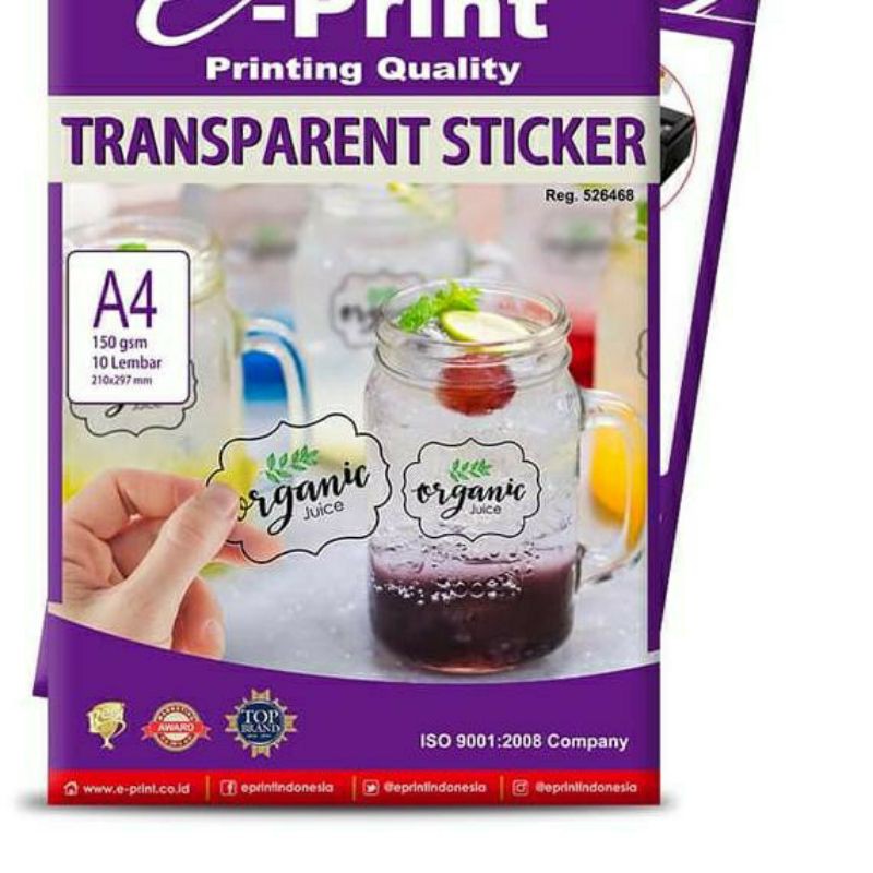 Jual E-print Transparent sticker A4 150gsm 10's sticker transparant ...
