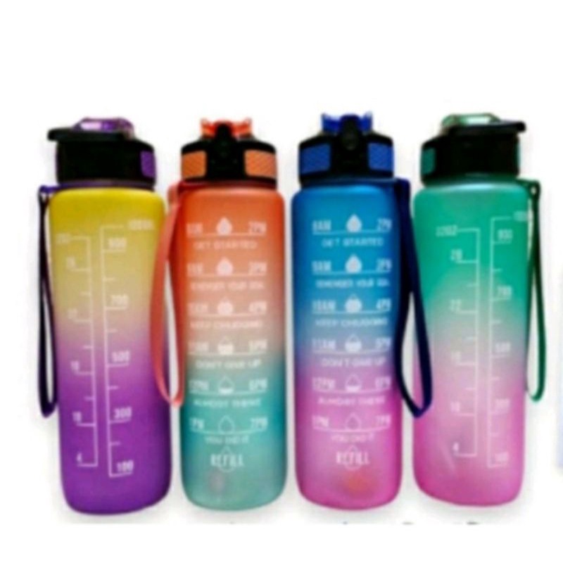 Jual Botol Minum Viral 1 Liter Botol Gradasi Warna Warni 1000ml Plus ...